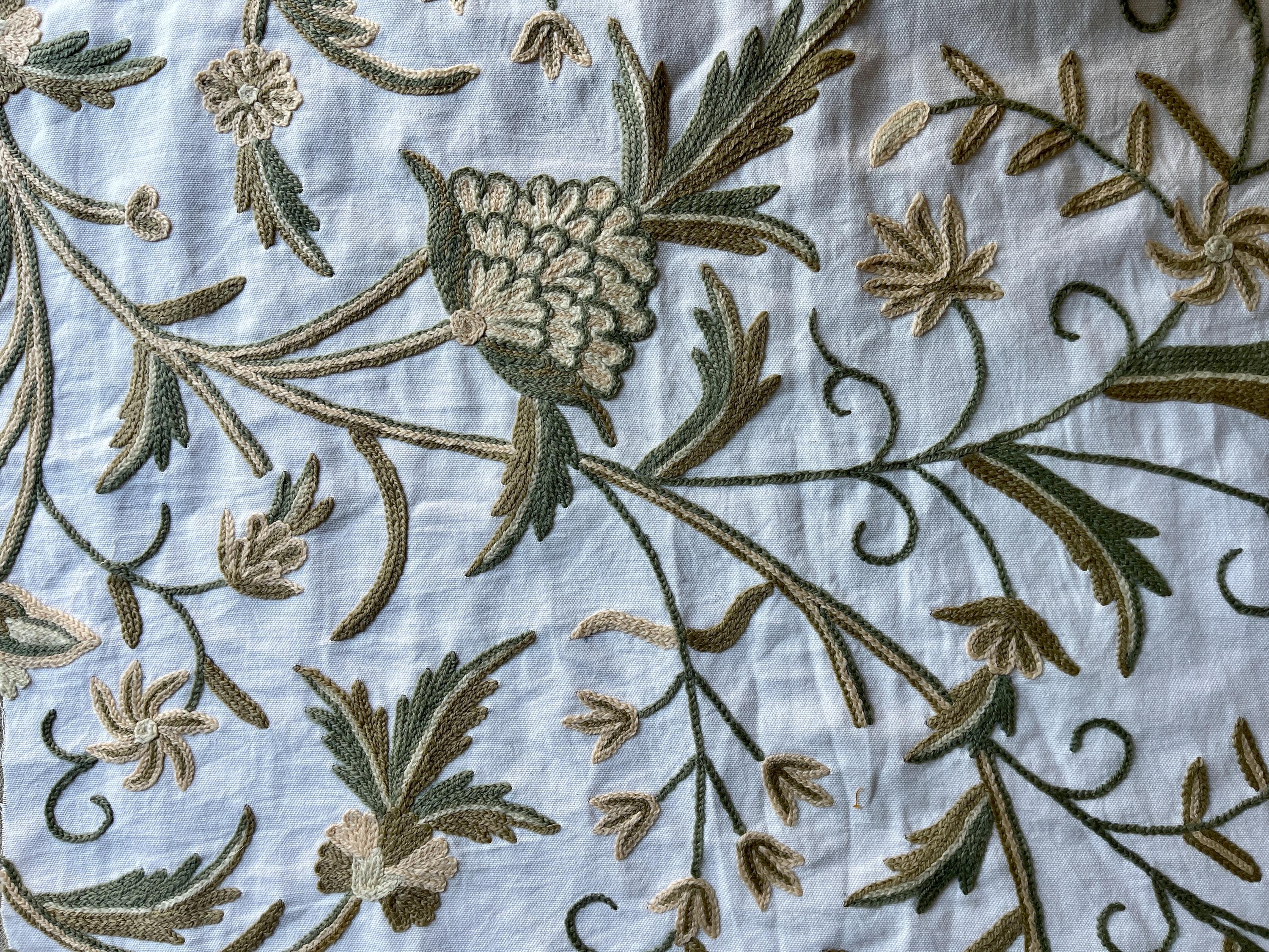 Cotton Crewel Hand Embroidered Fabric-Kashmir Crewel on White-Myth D/7 ...